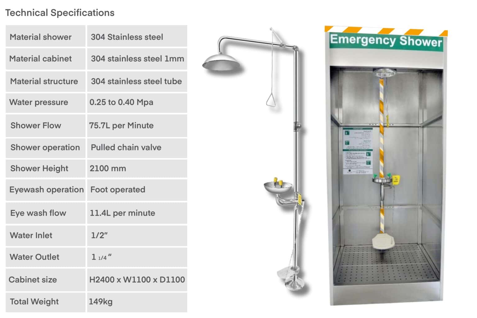 Emergency Eyewash with Safety Shower Room SS304 in Dubai UAE