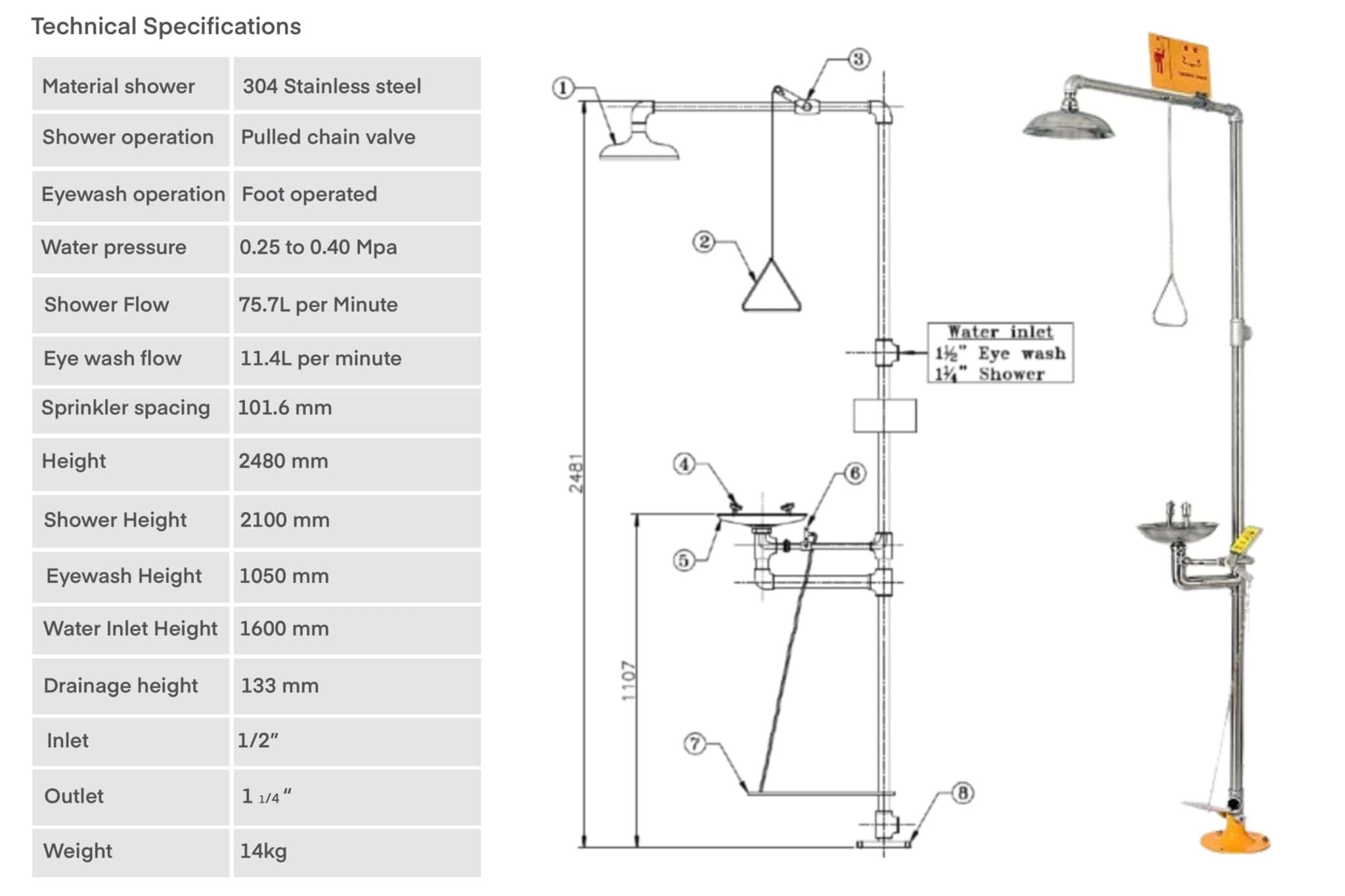 304 SS Combination Eyewash Station with Shower Supplier UAE